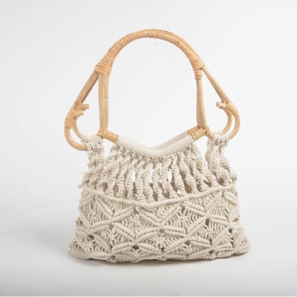 Bags | Boho Macrame Handbag With Cane Handles | Poshmark